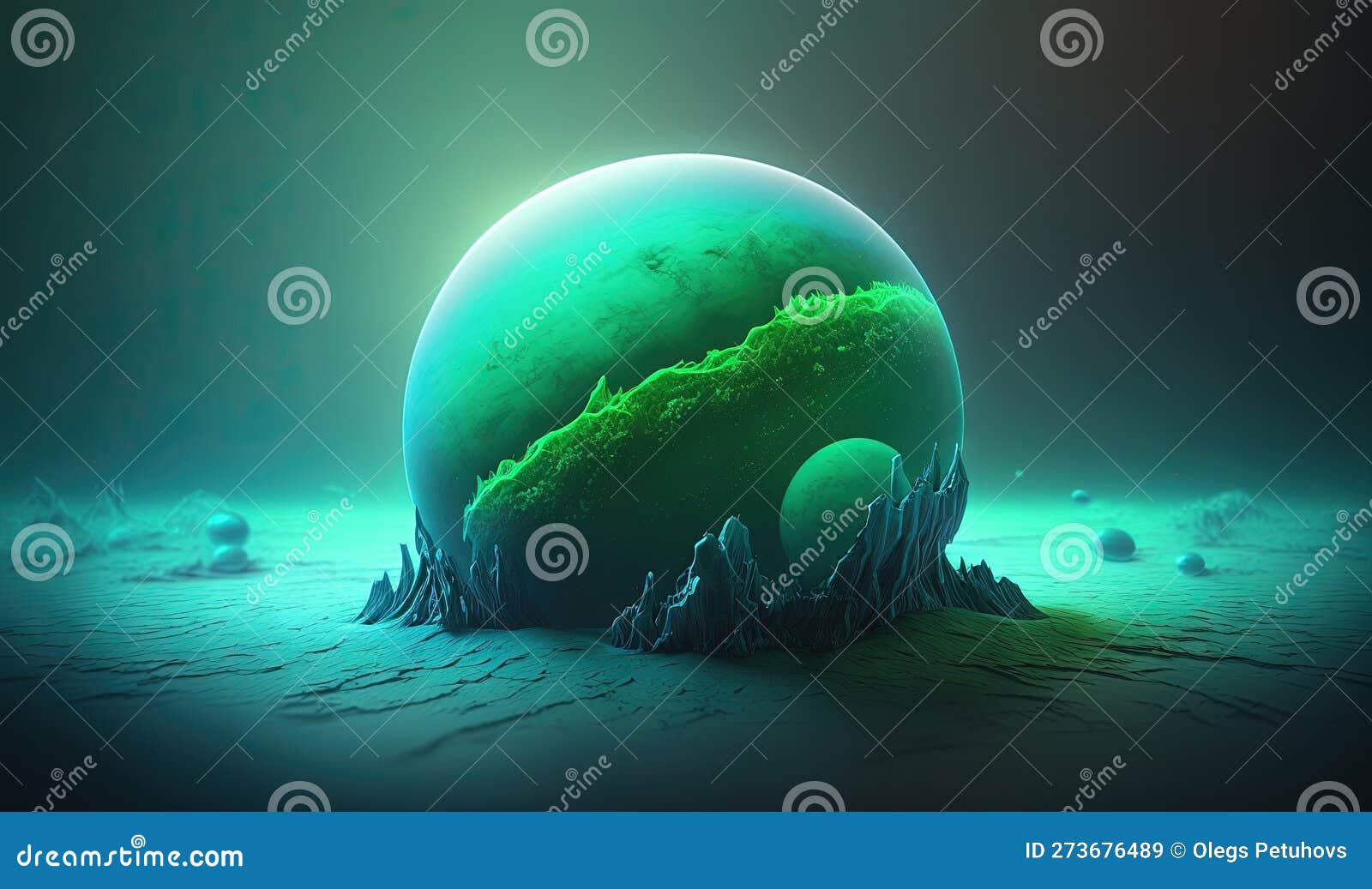 A Green Planet with a Tree Growing Out of it in the Middle of the Night ...