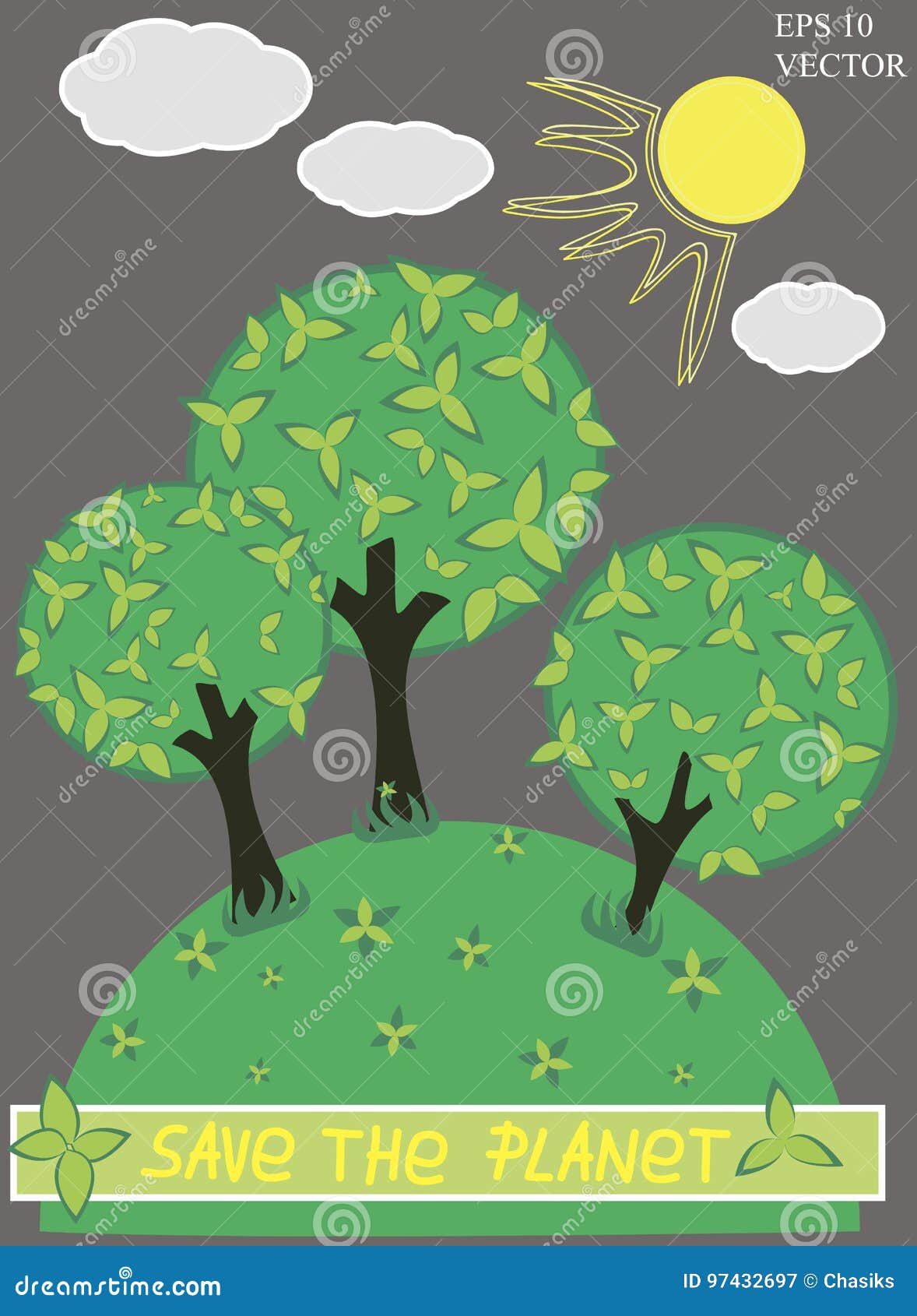 Green Planet with Tree Vector Stock Vector - Illustration of banner ...
