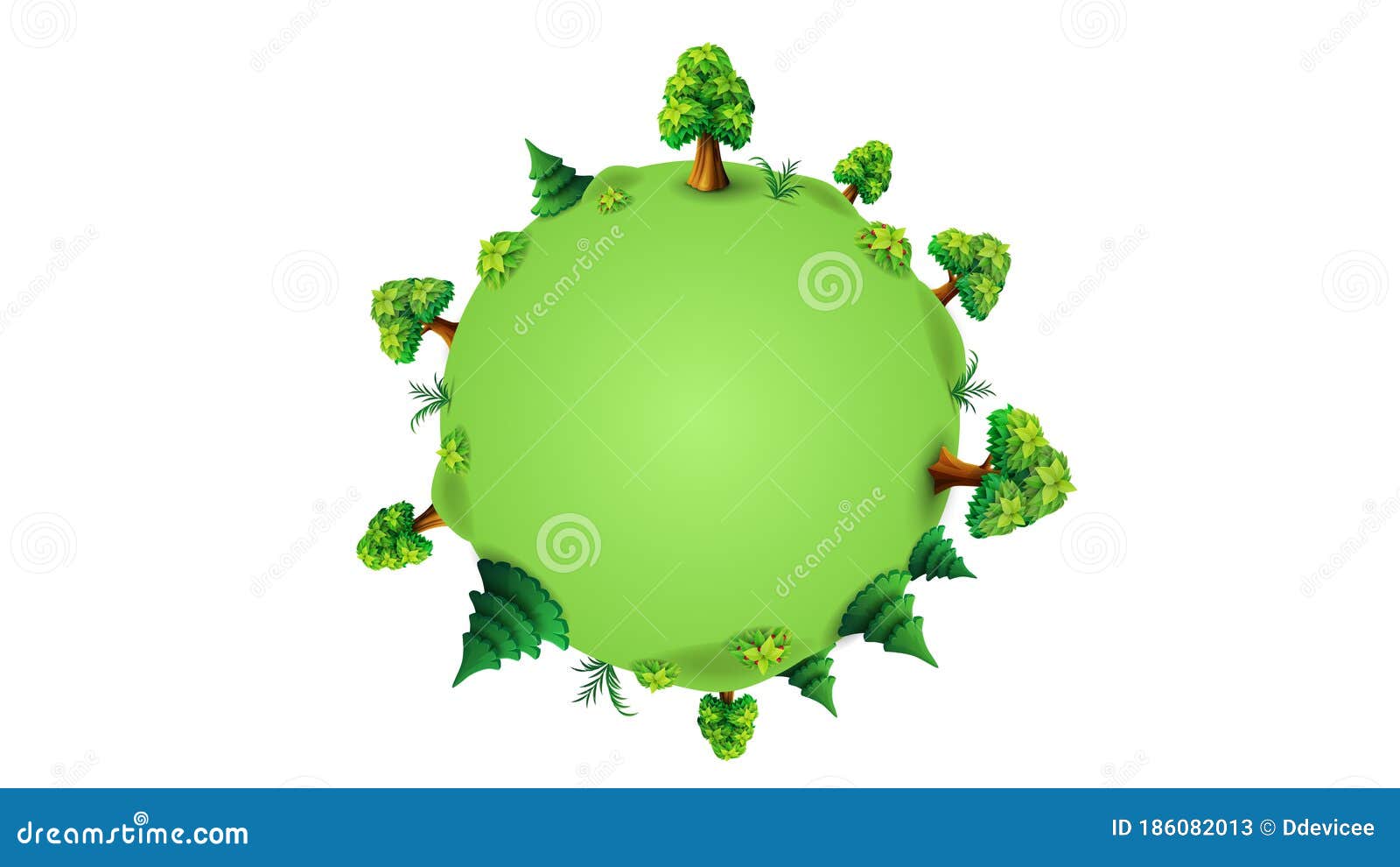 Green Planet with Trees and Shrubs in Cartoon Style. Stock Vector ...