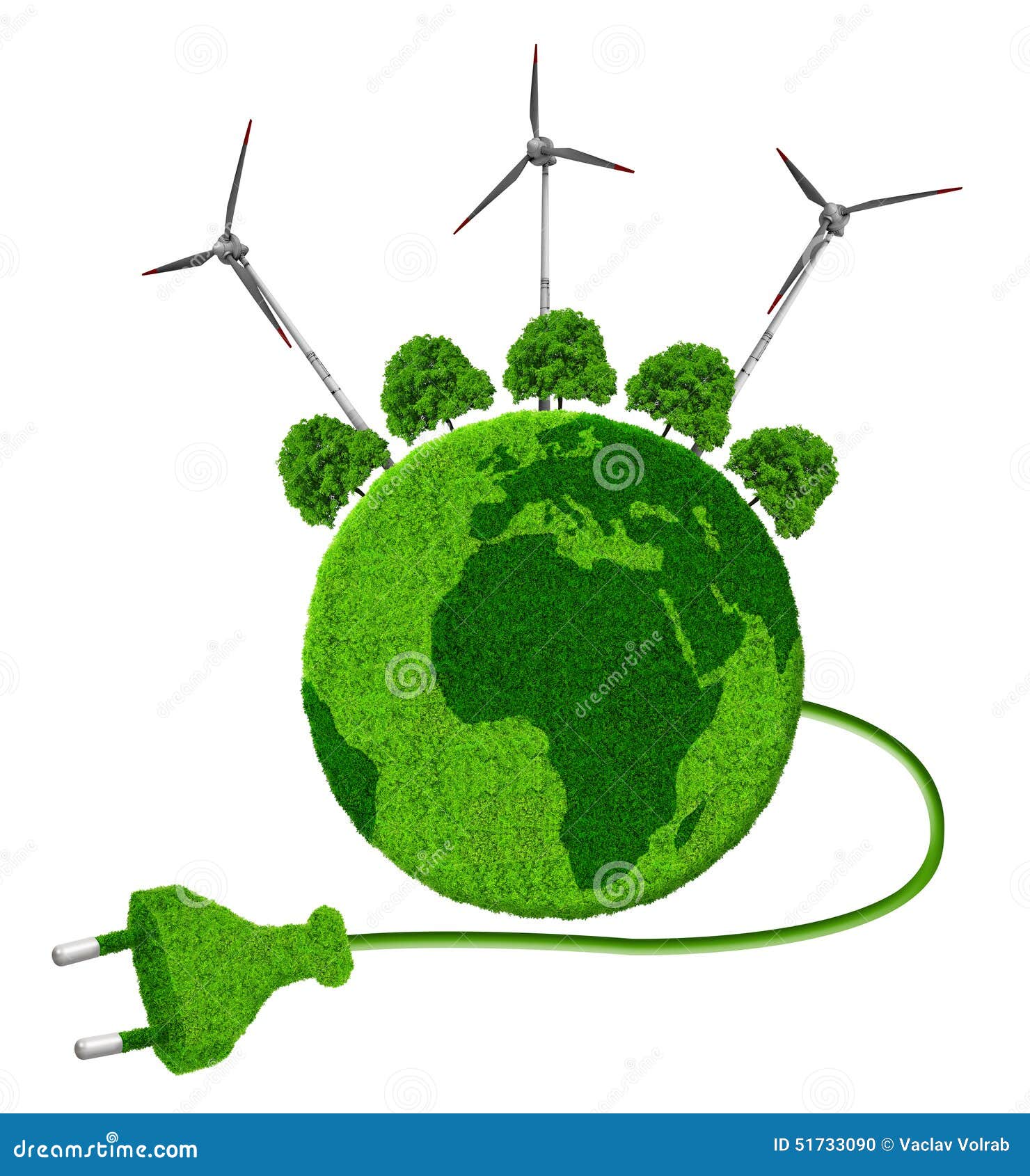 Green Planet with Trees and Wind Turbines Stock Illustration ...