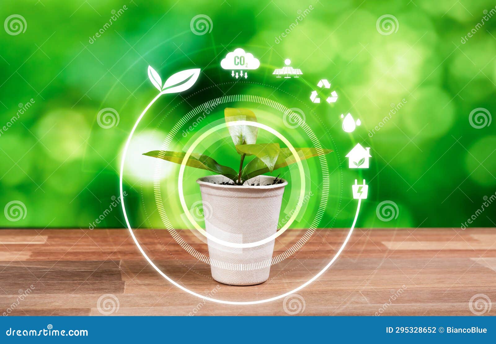 Green Plant with Eco Digital Design Icon Symbolize ESG Commitment ...