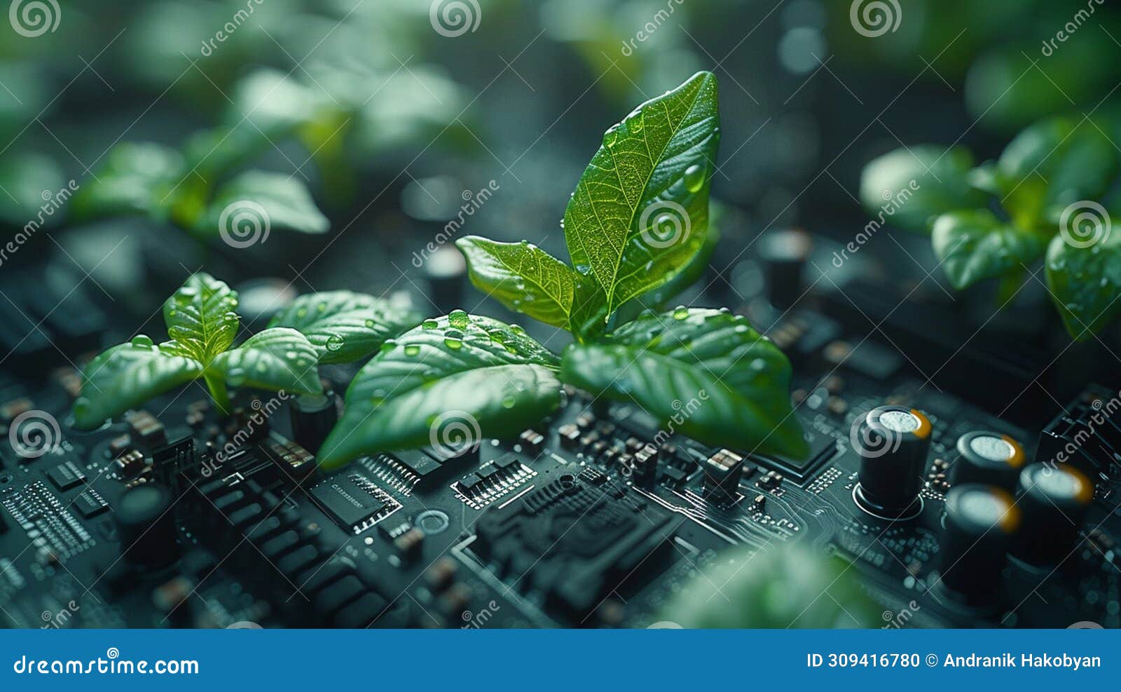 Green Plant Growing in Computer Motherboard Stock Photo - Image of ...