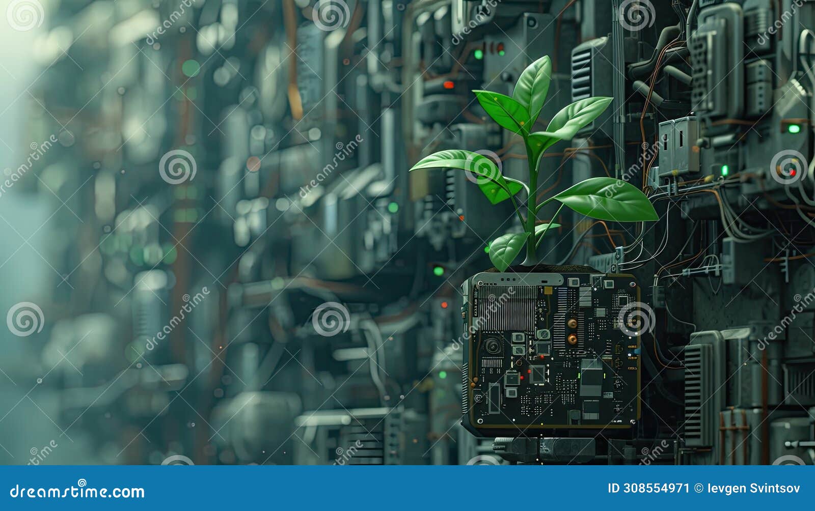 A Green Plant Grows in a Futuristic Server Room. Generated AI Stock ... A Green Plant Grows in a Futuristic Server Room. Generated AI Stock ...