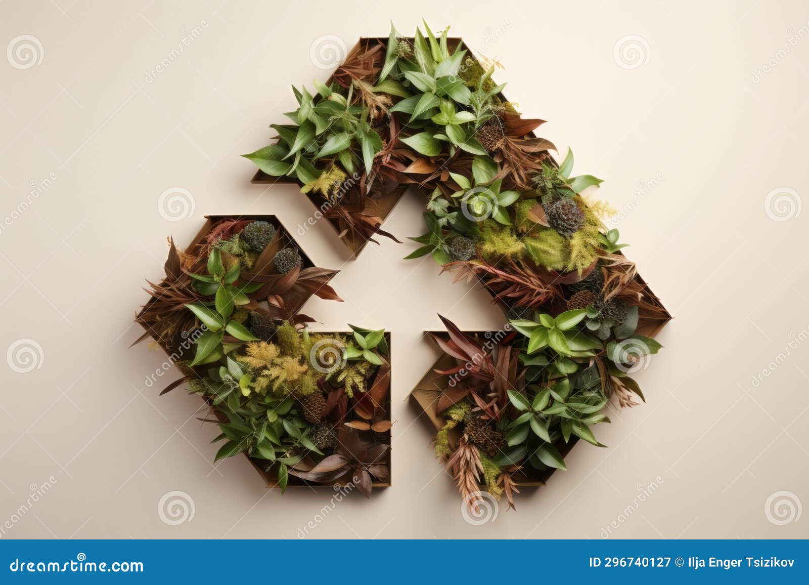 Green Plant and Leaf Recycling Symbol on Plain Background, Isolated on ...