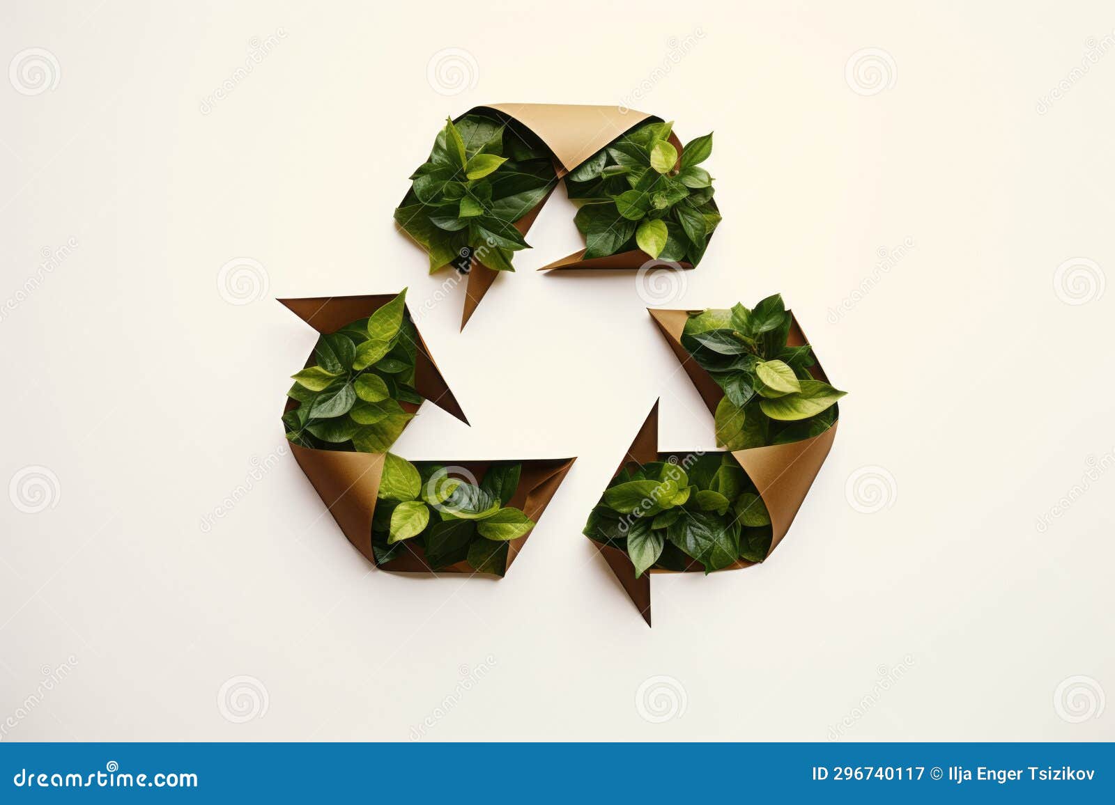 Green Plant and Leaf Recycling Symbol on Plain Background with Light ...