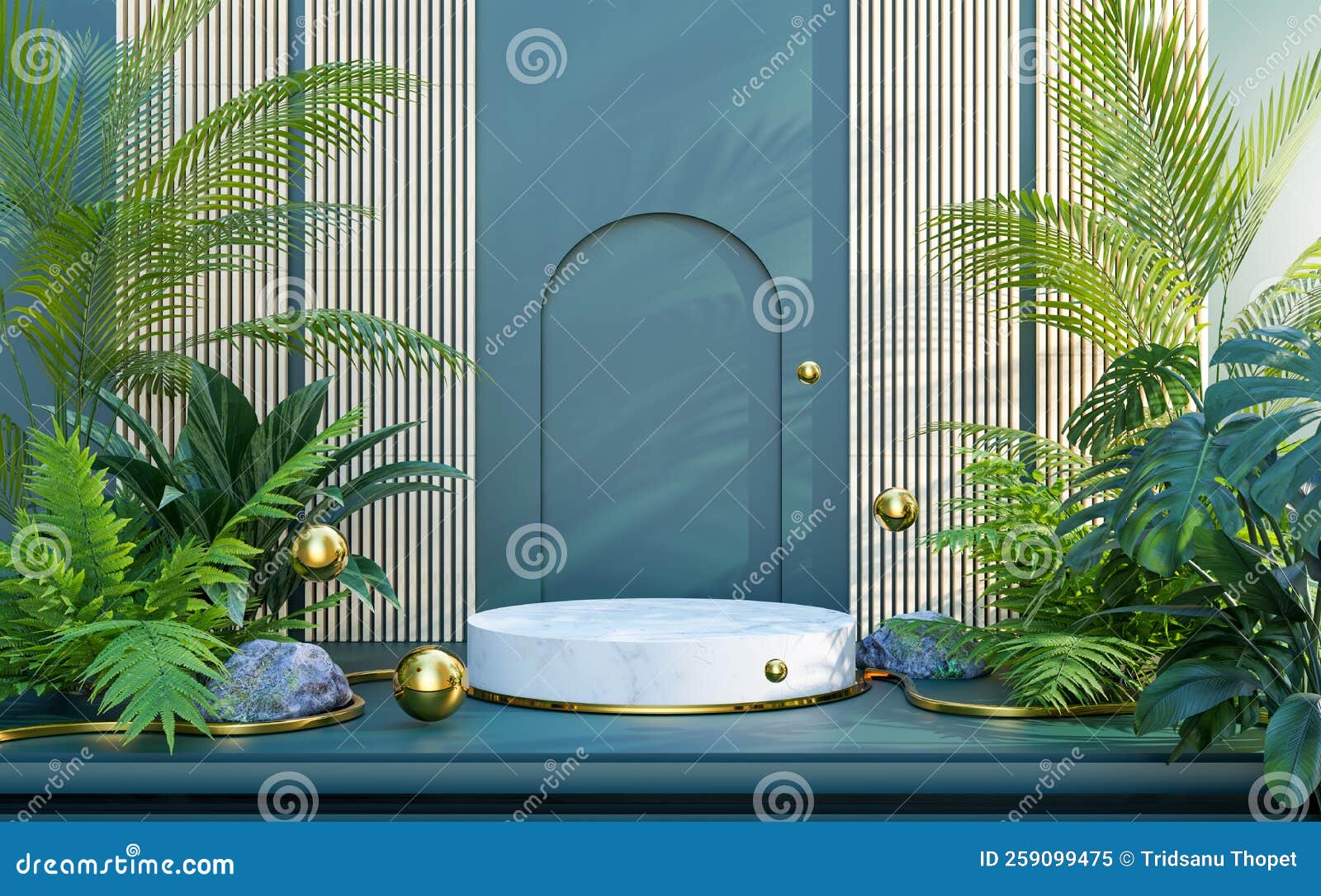 Green Plant with Podium for Product Presentation Stock Illustration ...