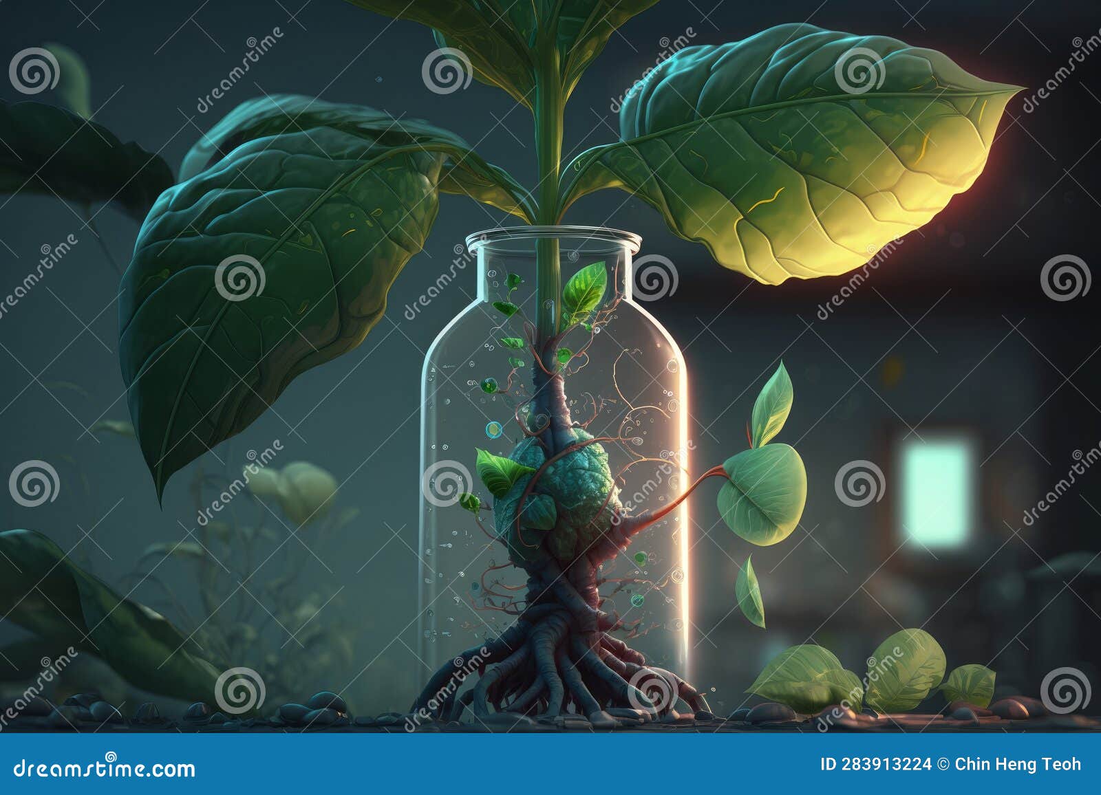Green Plant with Roots in a Glass Jar. Generative AI Stock Illustration ...