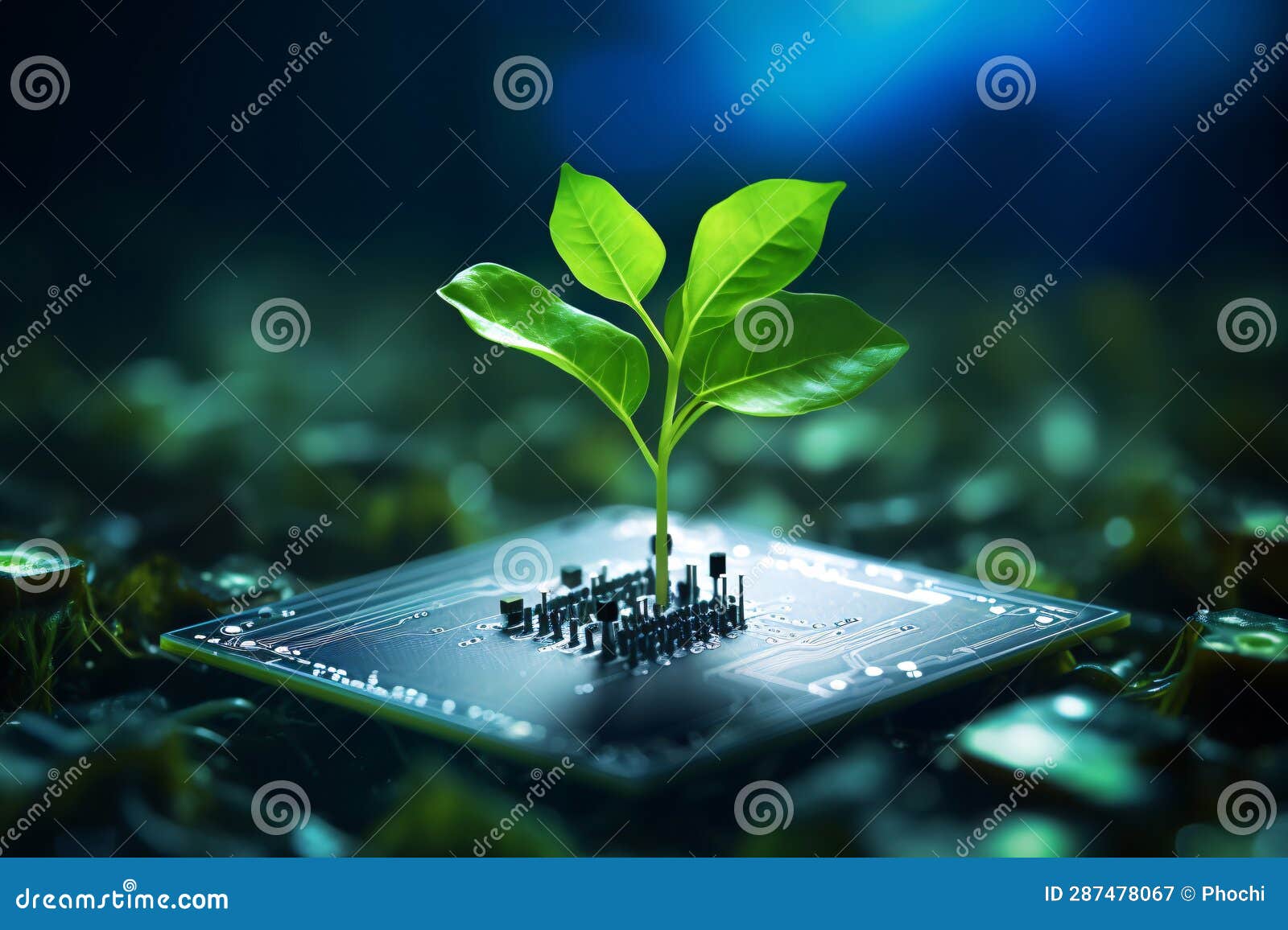 Green Plant Sprout on Computer Chip. a Modern Take on Nature and ...