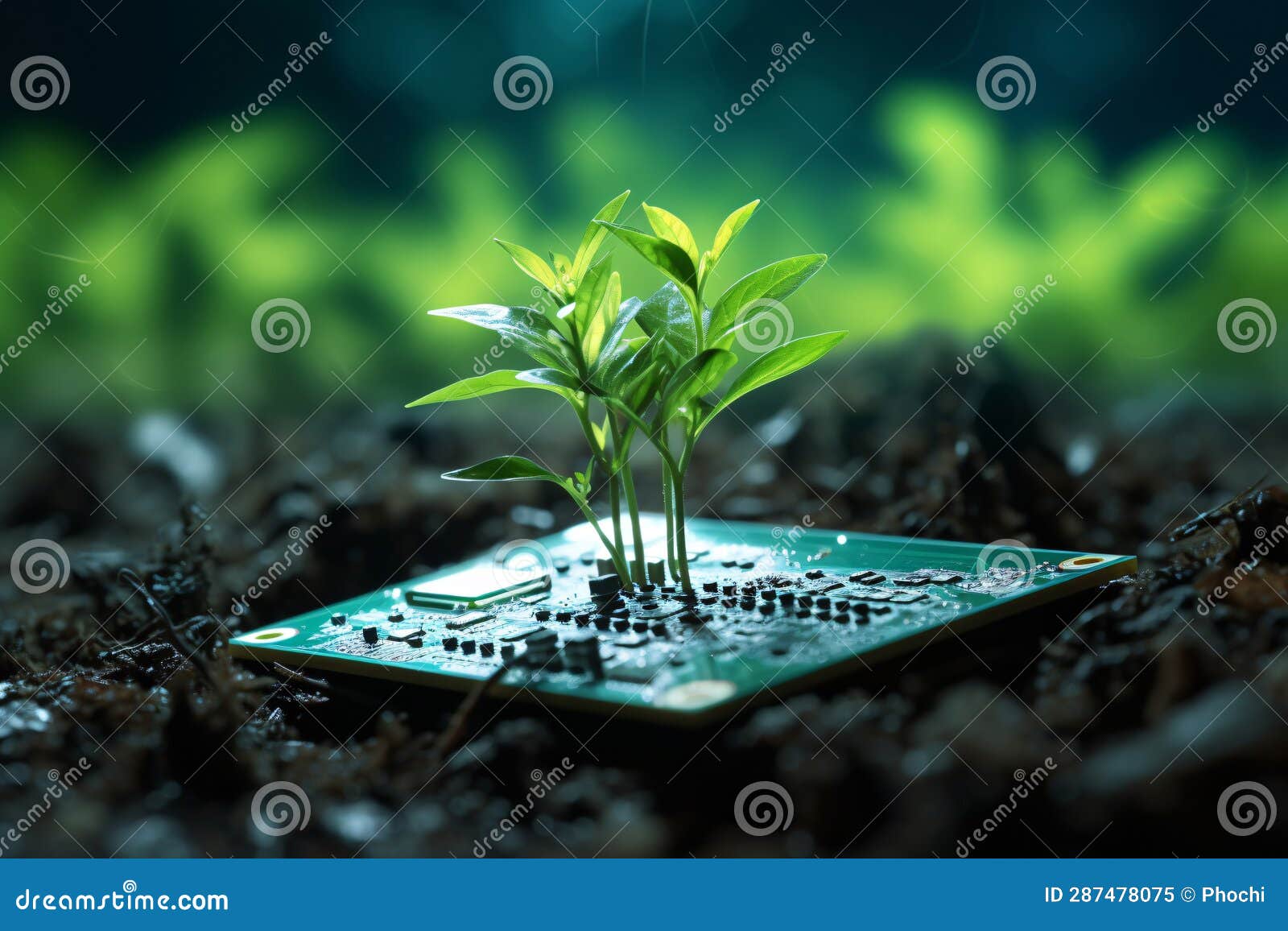 Green Plant Sprout on Computer Chip. a Modern Take on Nature and ...
