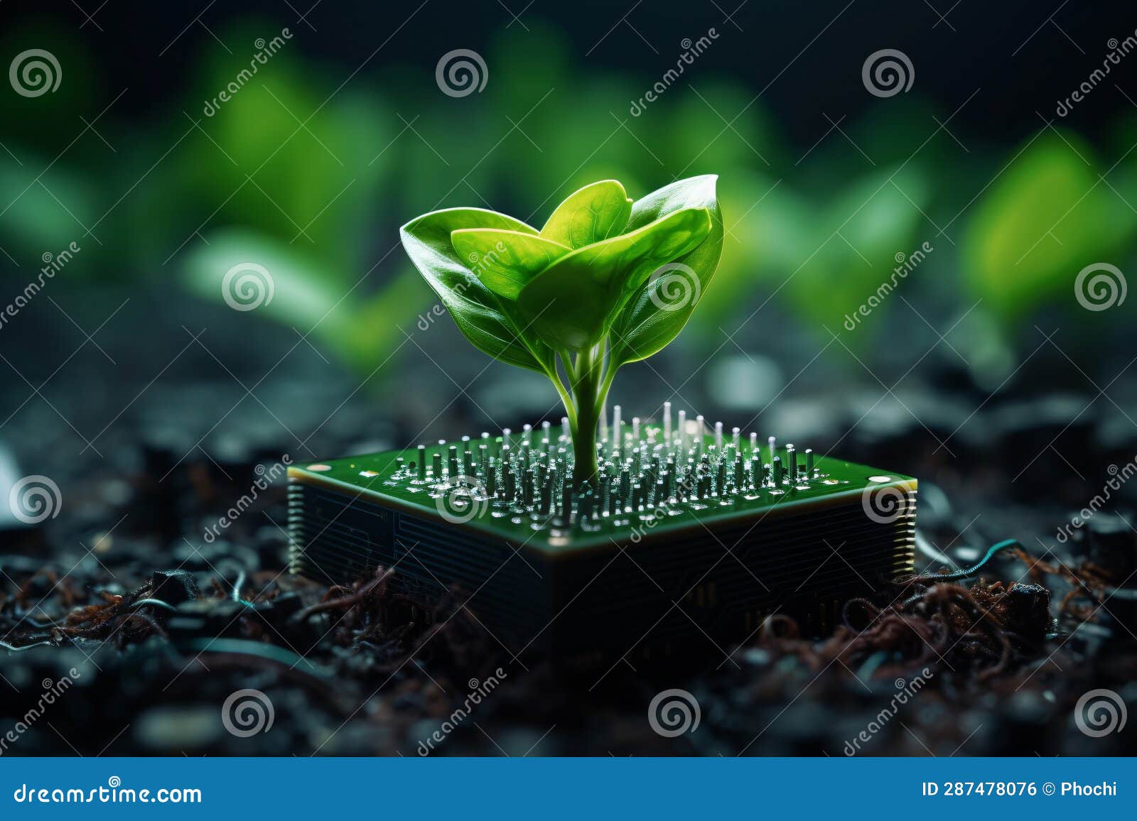 Green Plant Sprout on Computer Chip. a Modern Take on Nature and ...