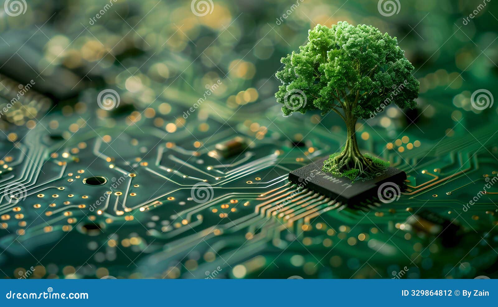 Green Plant Sprouting Out Of A Computer Boar, Electronic Circuit Board, Recycle Technology ...