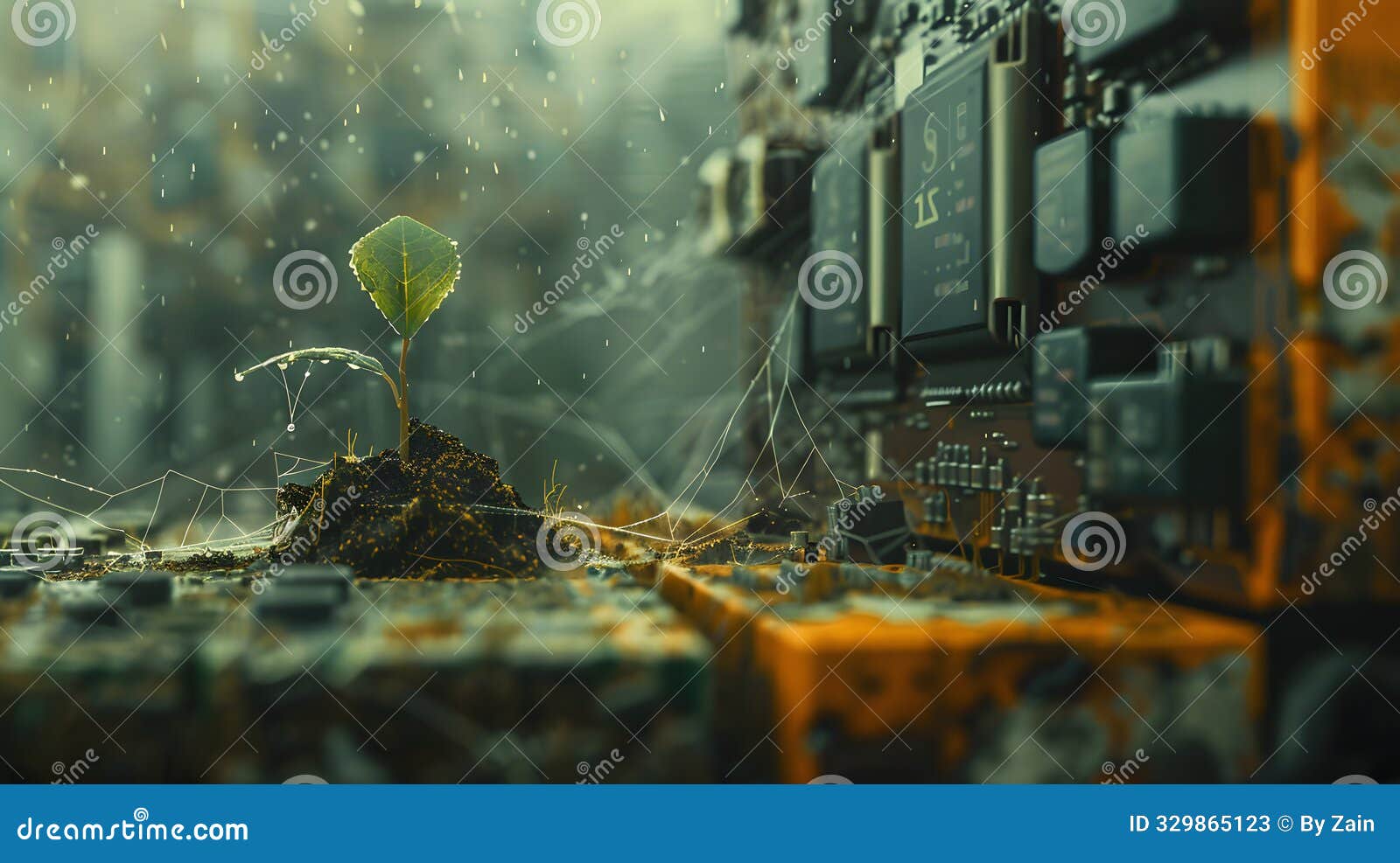 Green Plant Sprouting Out of Computer Board, Electronic Circuit Board ...