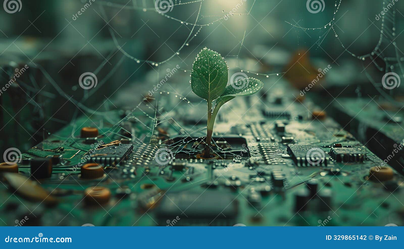Green Plant Sprouting Out of Computer Board Electronic Circuit Board ...