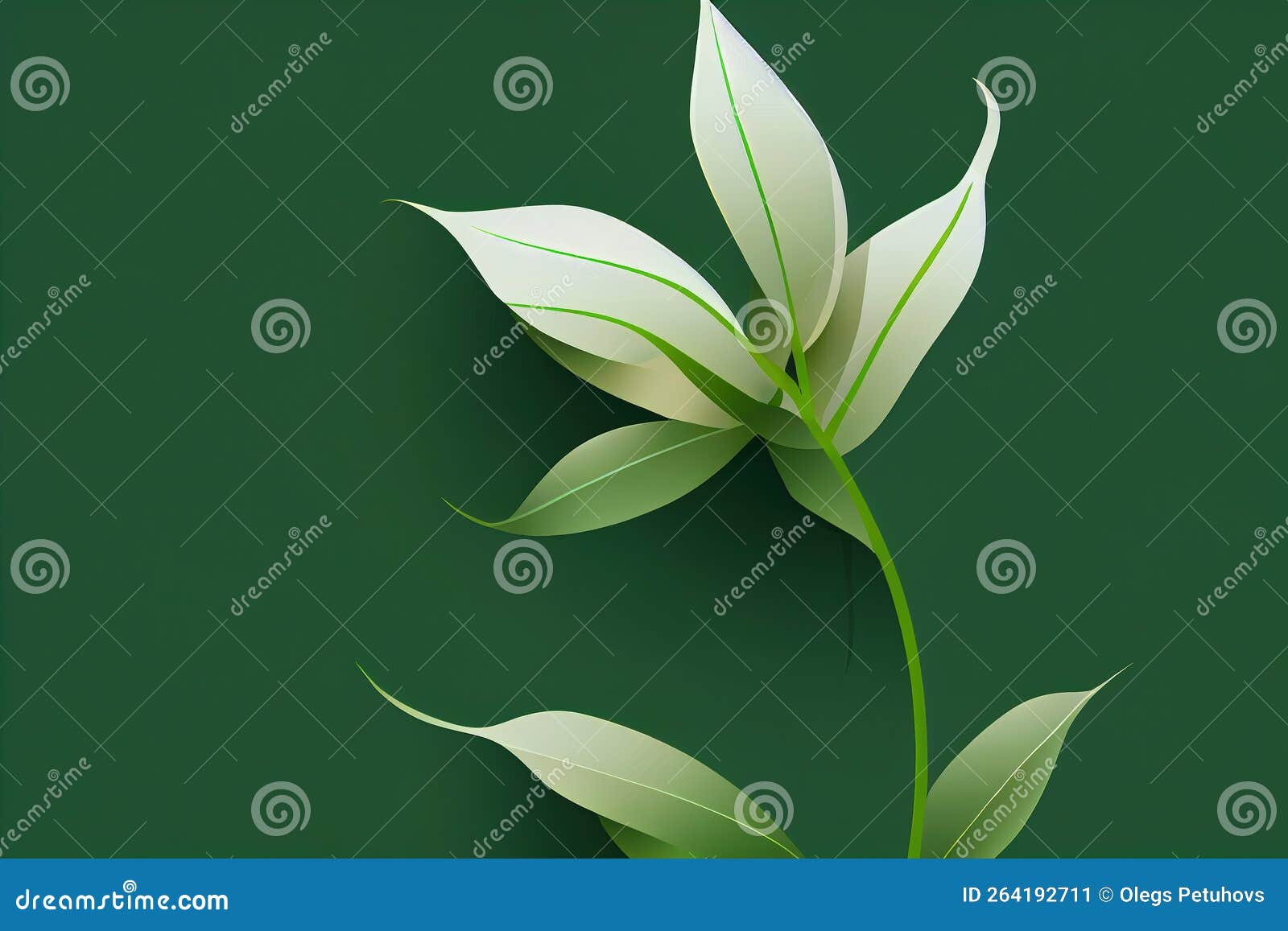 A Green Plant with Two Leaves on a Green Background with a Shadow of ...