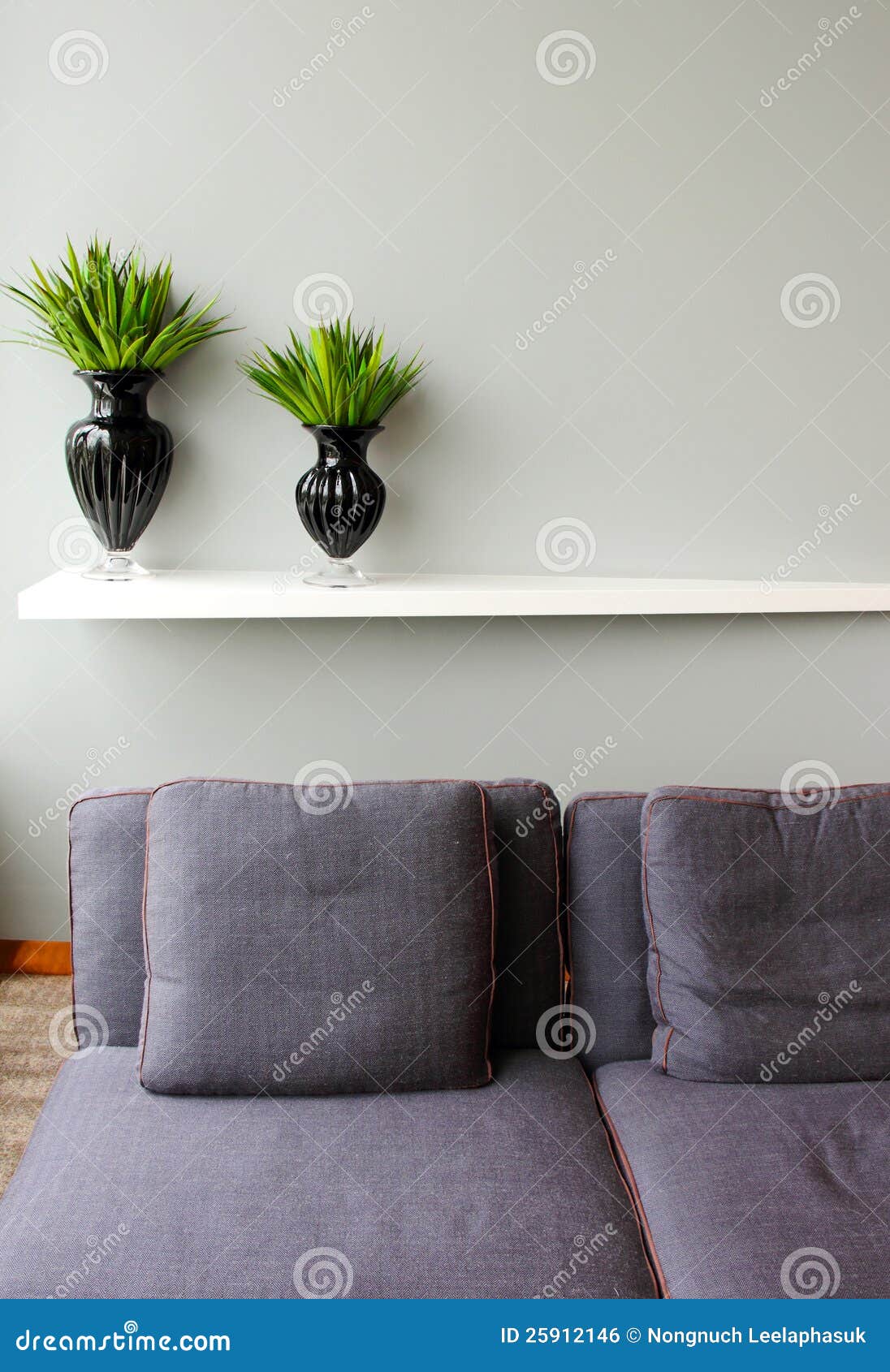 Green Plant in Vase with Comfortable Sofa Stock Photo - Image of house ...