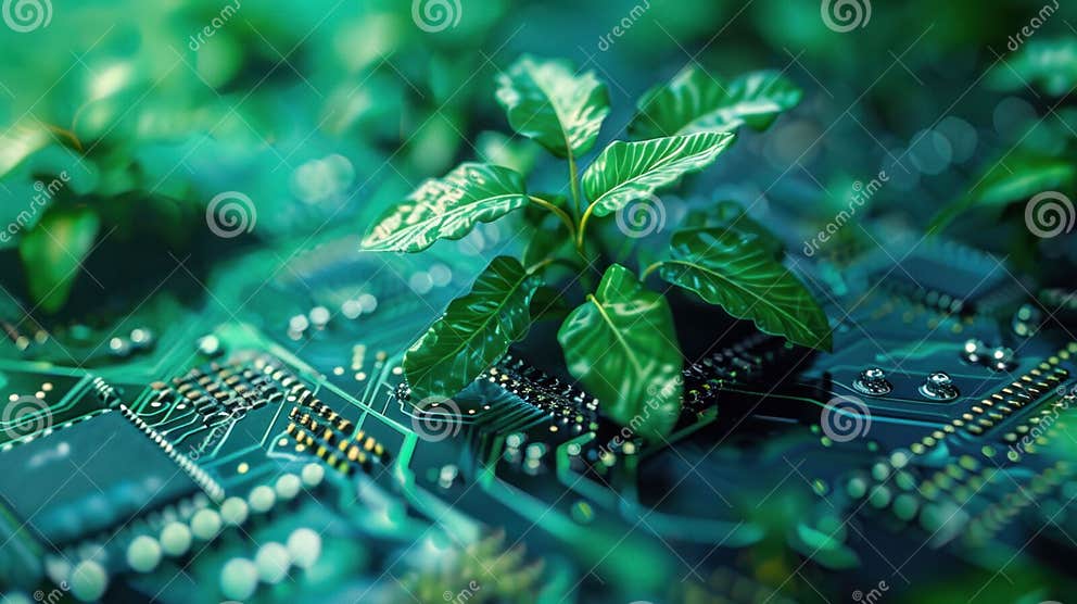Green Plants Growing on Microchips. Generative Ai Stock Illustration ...