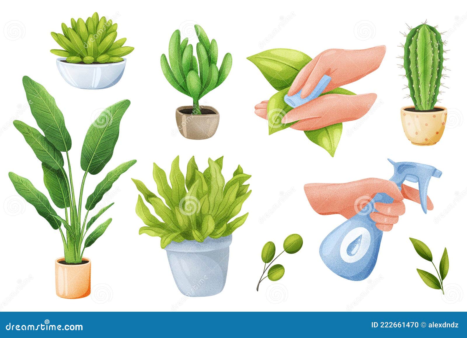 Green Plants Stickers Set. Bundle of Objects Stock Illustration ...