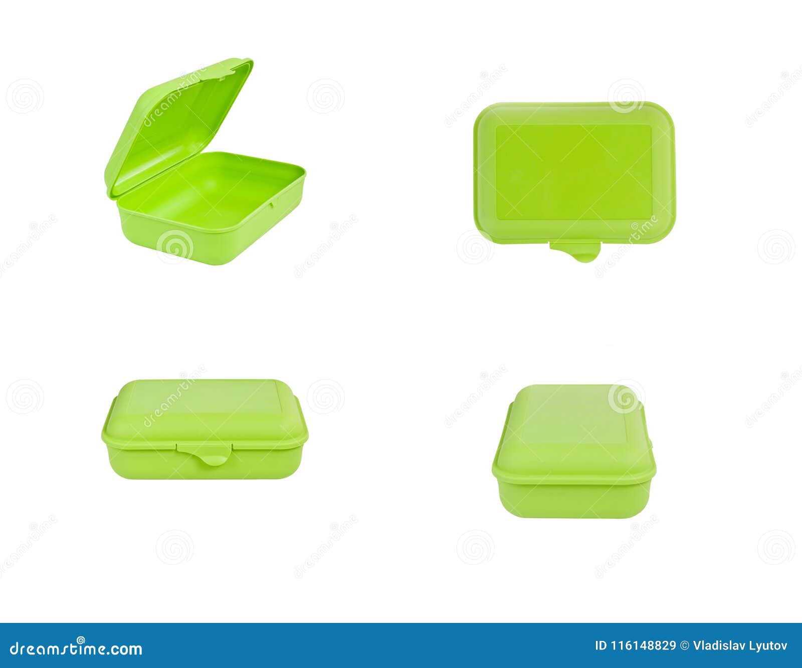 Green Plastic Box Package Isolated on White Background. Front, Top ...