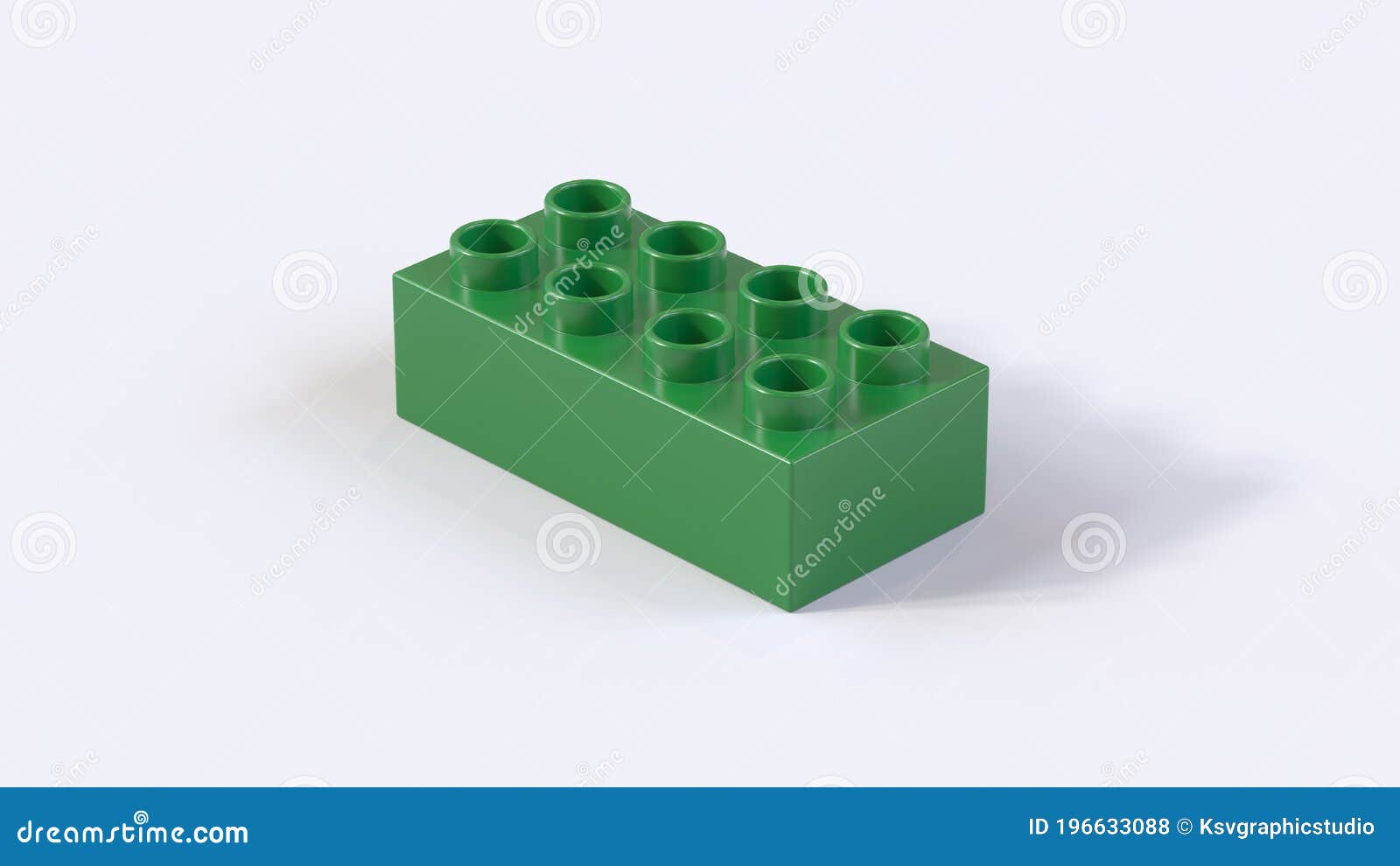 Green Plastic Building Lego Block on a White Background. 3d Render with ...