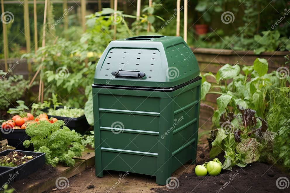 Green Plastic Compost Bin with Lid Stock Image - Image of generative ...