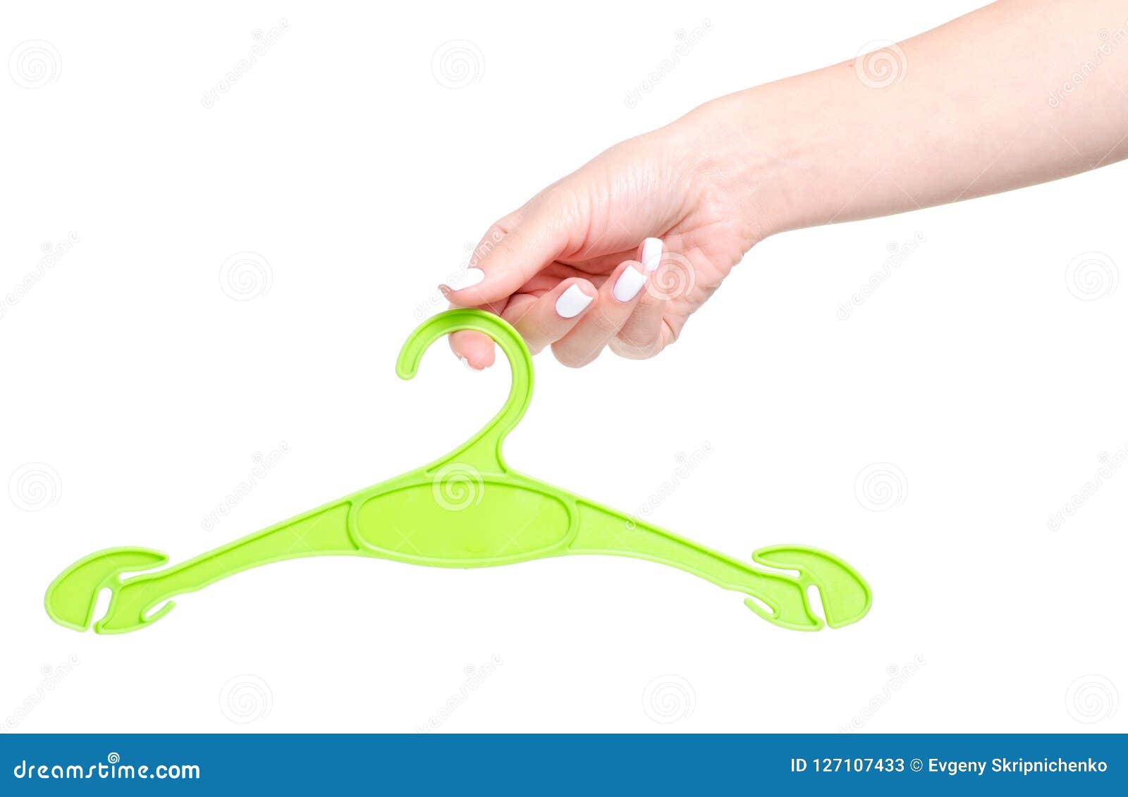 Green Plastic Hanger in Hand Stock Image - Image of blue, plastic ...