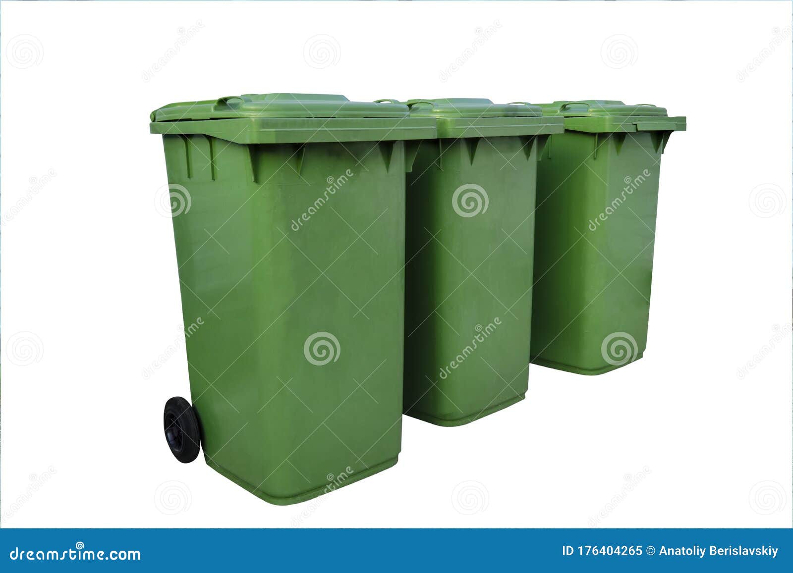 Green Plastic Trash Recycling Container Close-up Isolate on a White ...