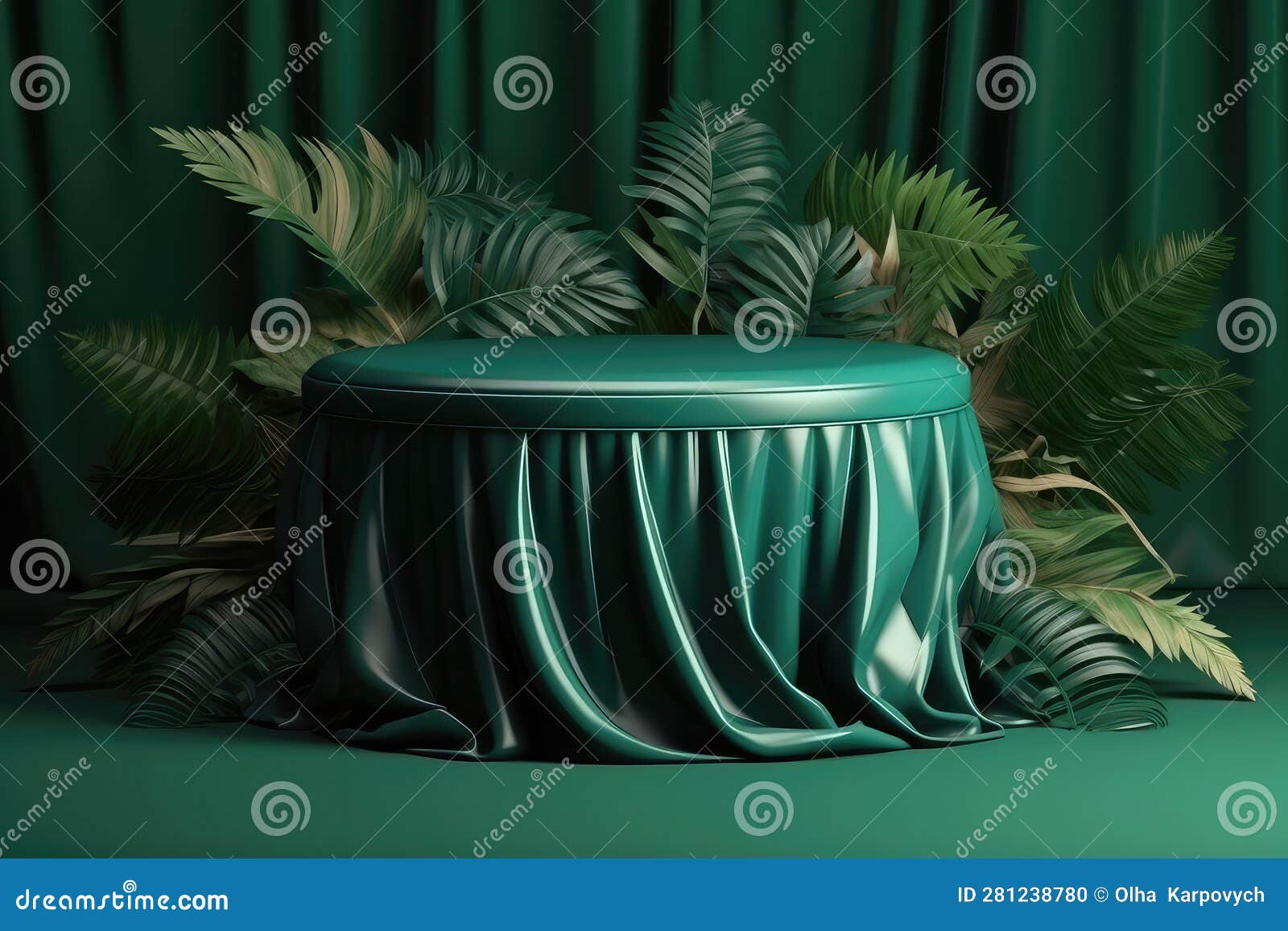 Green Platform in Tropical Style with Palm Leaves. Generative Ai Stock ...