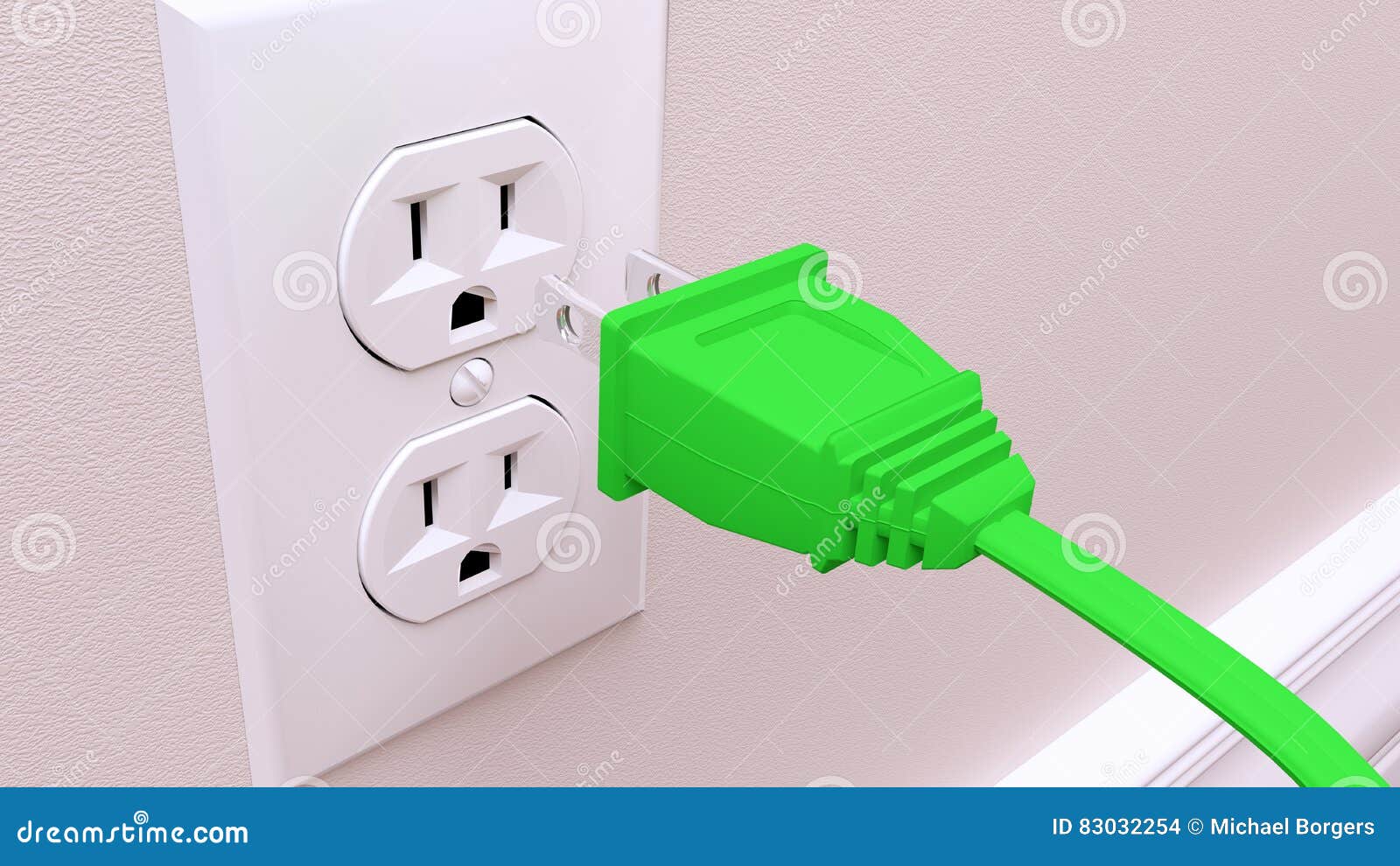 Green Plug Inserted into a Wall Outlet Closeup Stock Illustration ...