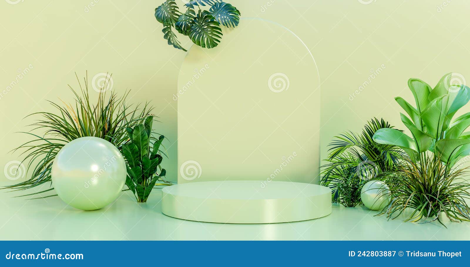 Green Podium and Plant for Product Presentation Stock Illustration ...