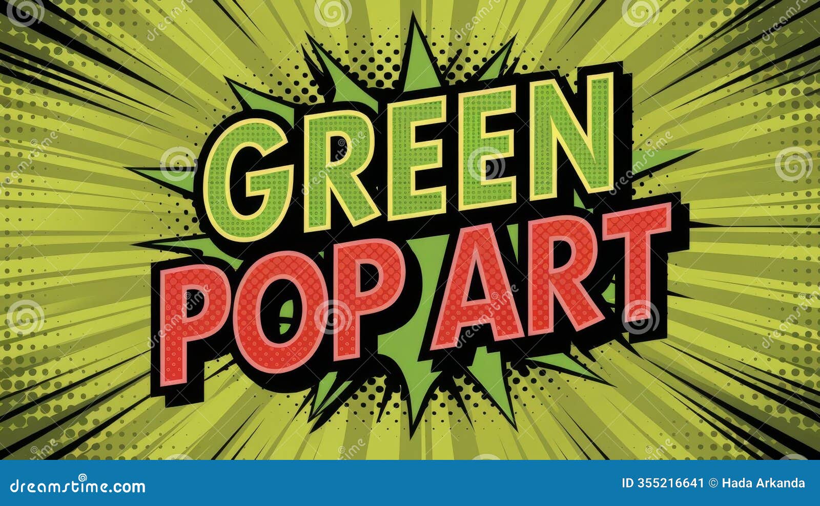 Green Pop Art Comic Book Background with Empty Space, Rays, and ...