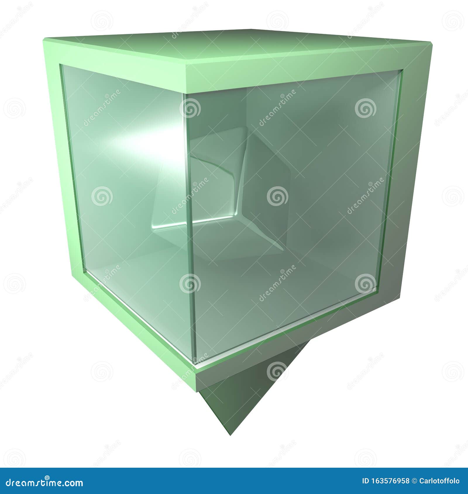 Green Positioning Box with Rotating Metallic Cube - 3D Rendering ...