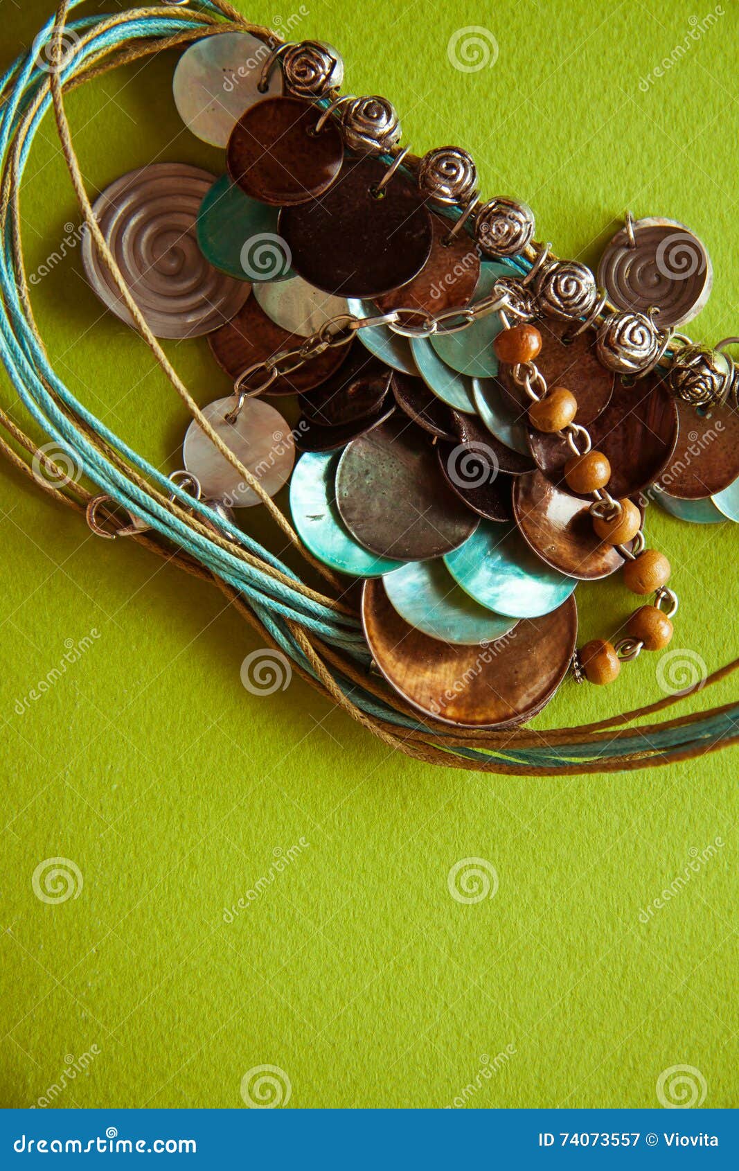 Green Postcard with Beads and Shells Stock Image - Image of pearls ...