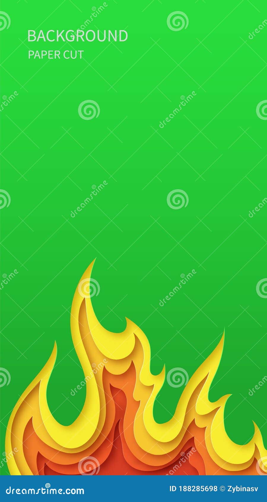 Green Poster with Fire. Layered Design in Paper Style. Place for Text ...