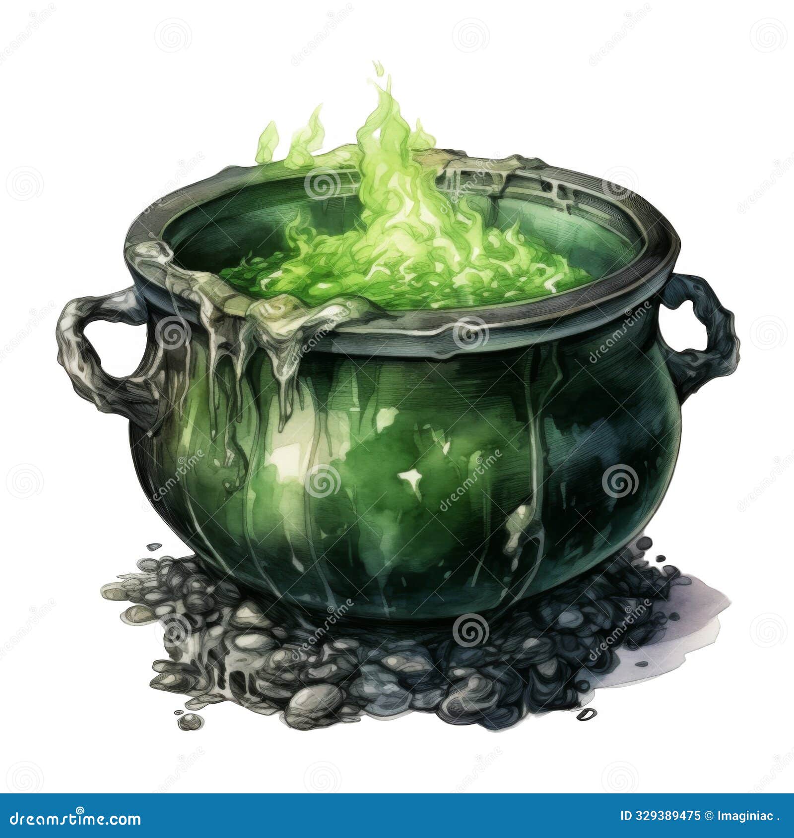 Green Potion Boiling in a Cauldron with Flames Stock Image ...