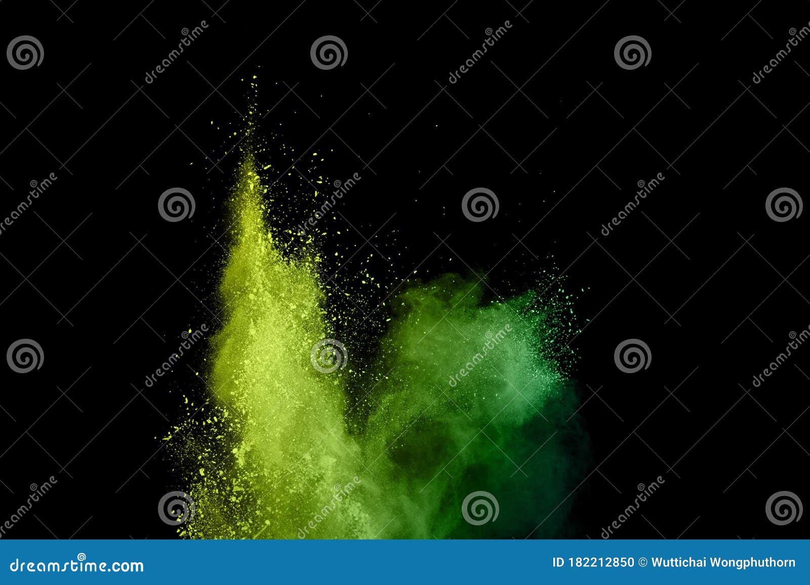 Green Powder Explosion Isolated on Black Background.Colored Dust Splash ...