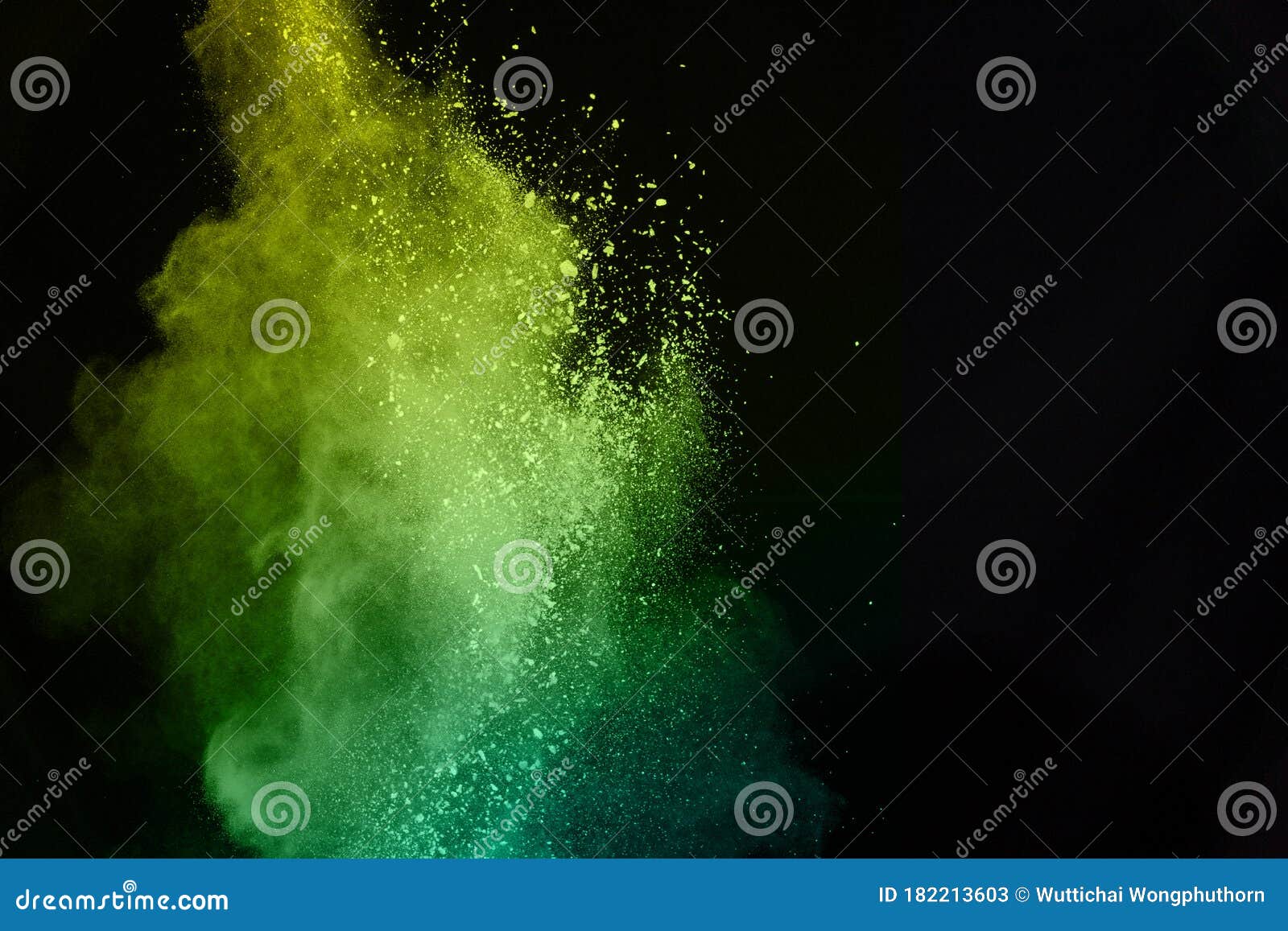 Green Powder Explosion Isolated on Black Background.Colored Dust Splash ...