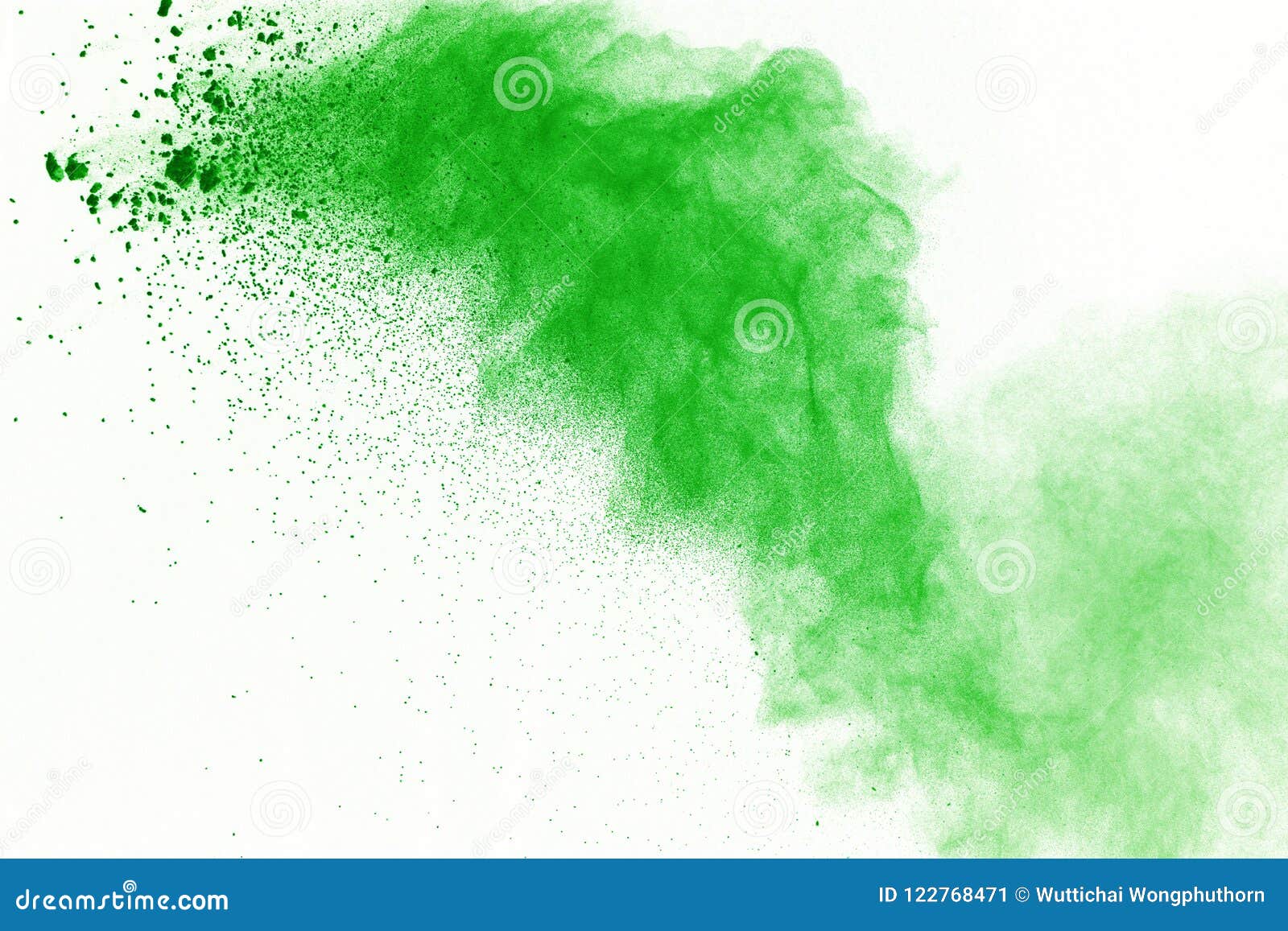 Green Powder Explosion on White Background. Colored Cloud. Color Dust ...