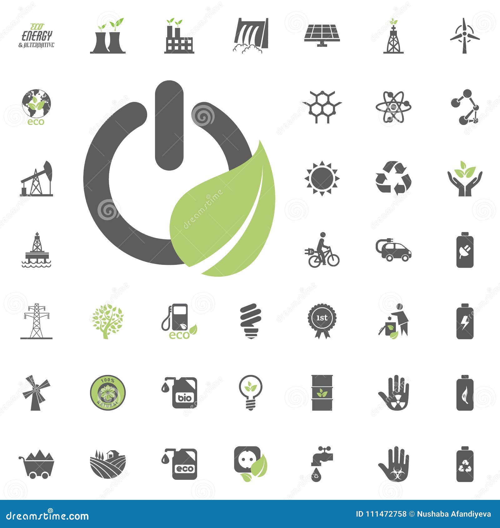 Green Power Icon. Eco and Alternative Energy Vector Icon Set. Energy ...