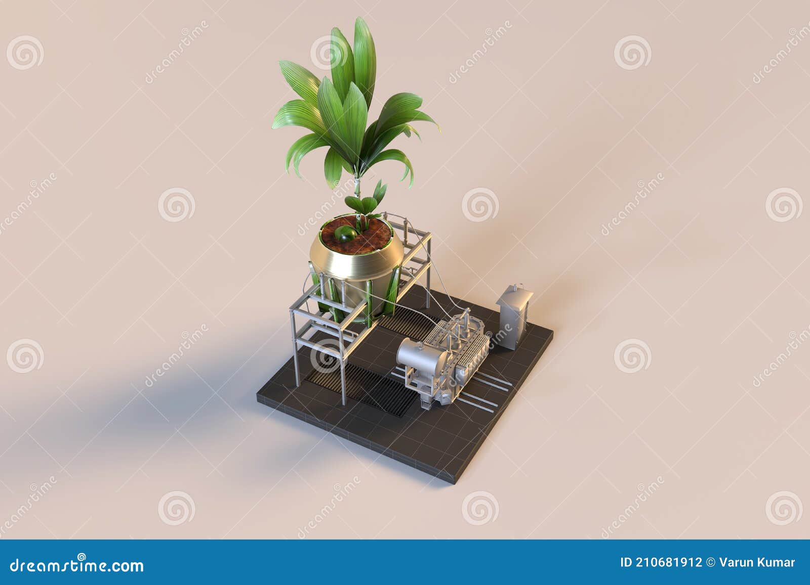 Green Power Plant in Isometric View from Floor,3D Render Stock ...