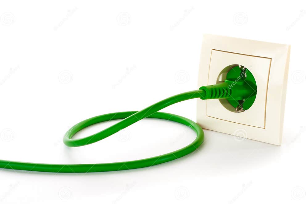 Green Power Plug into Power Outlet Stock Image - Image of household ...