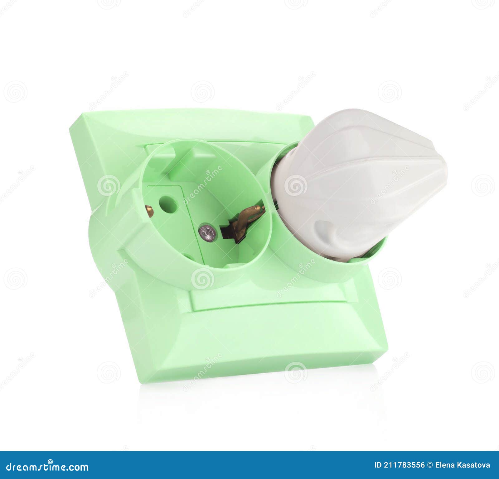 Green Power Plug and Socket Isolated on White Stock Photo - Image of ...