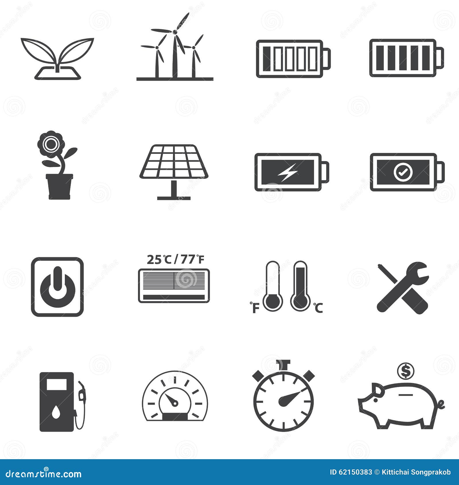 Green Power and Power Saving Icons Set, Stock Vector - Illustration of ...