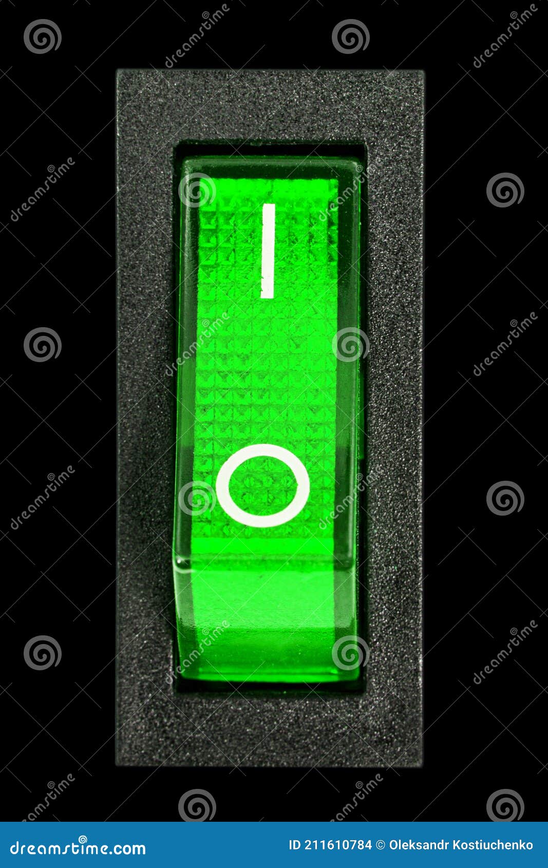 Green Power Switch at on Position, Isolated on Black Background Stock ...