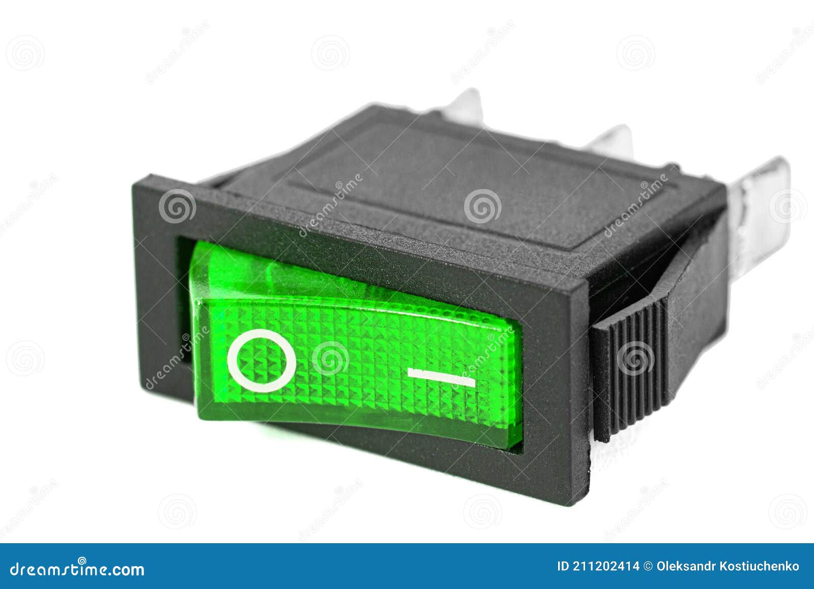 Green Power Switch at on Position, Isolated on White Background Stock ...