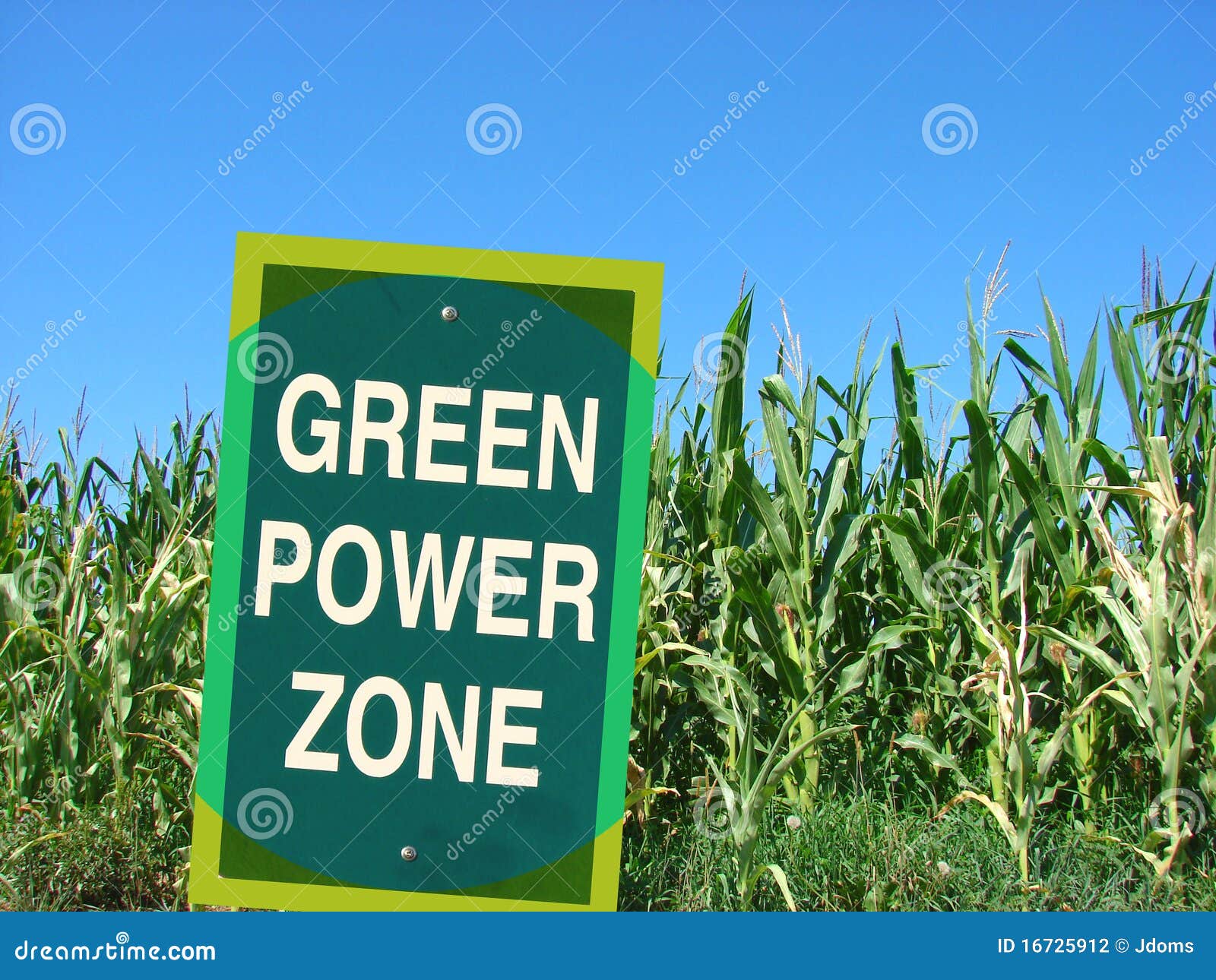 Green Power Zone Sign with Cornfield Stock Photo - Image of pollution ...