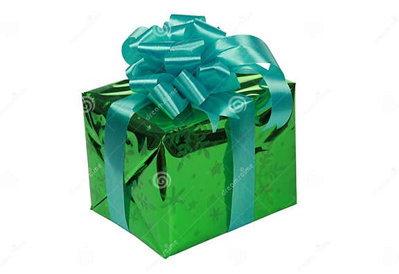 Green Present with Blue Ribbons Stock Photo - Image of green, wrapped ...