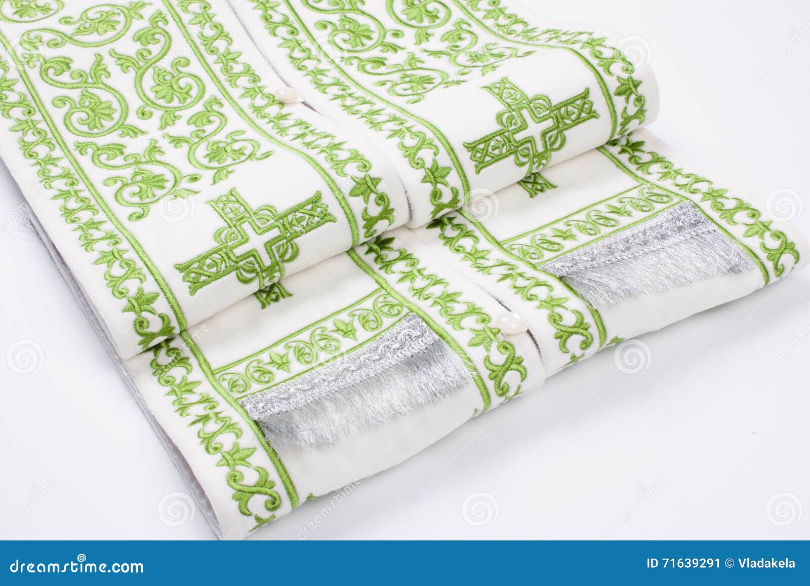 Green Priest Stole Used for Confessions on White Stock Image - Image of ...