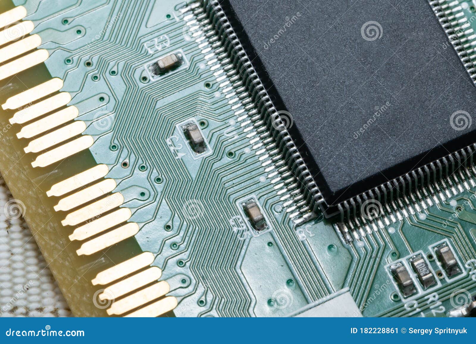 Green Printed Circuit Board with Components, Chip and Contacts Stock ...