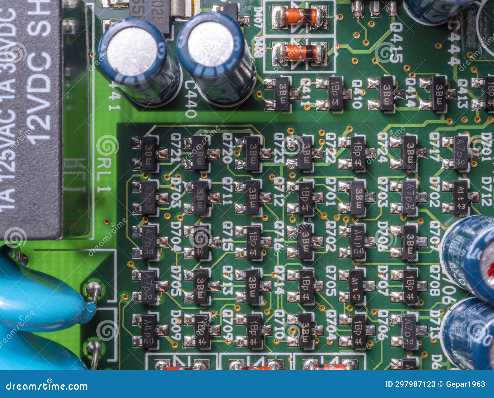 Green Printed Circuit Board with Electronic Components. Selective Focus ...