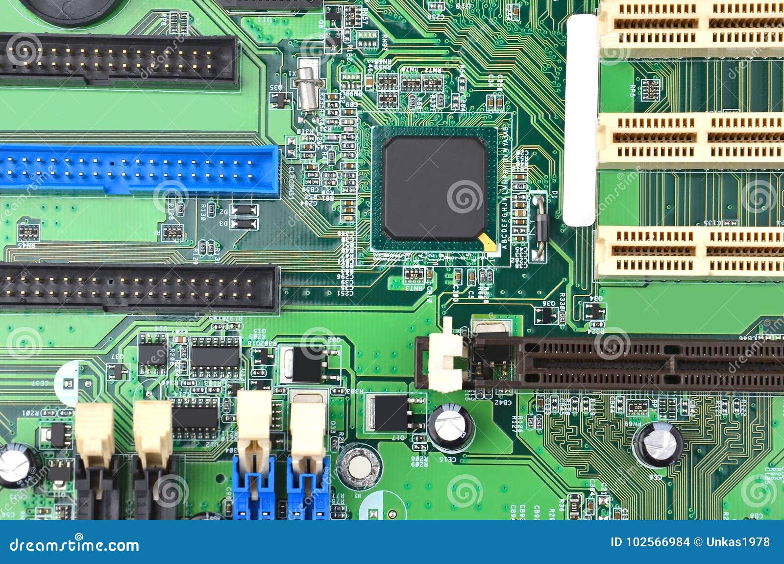 Green computer motherboard stock photo. Image of battery - 102566984